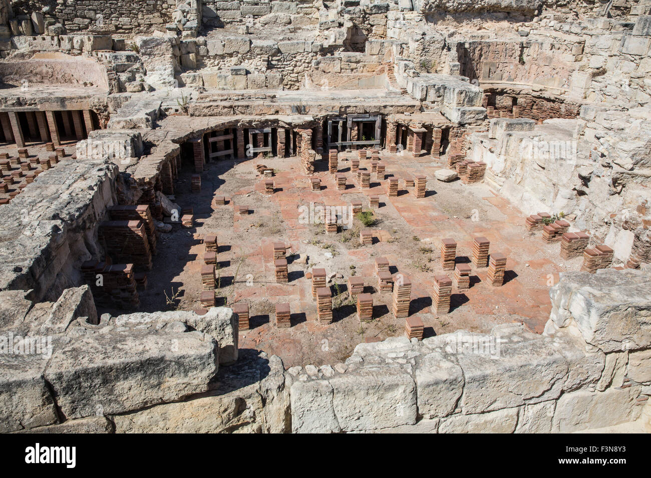 Tepidarium (warm room) of the public baths in the Roman town of Curium ...