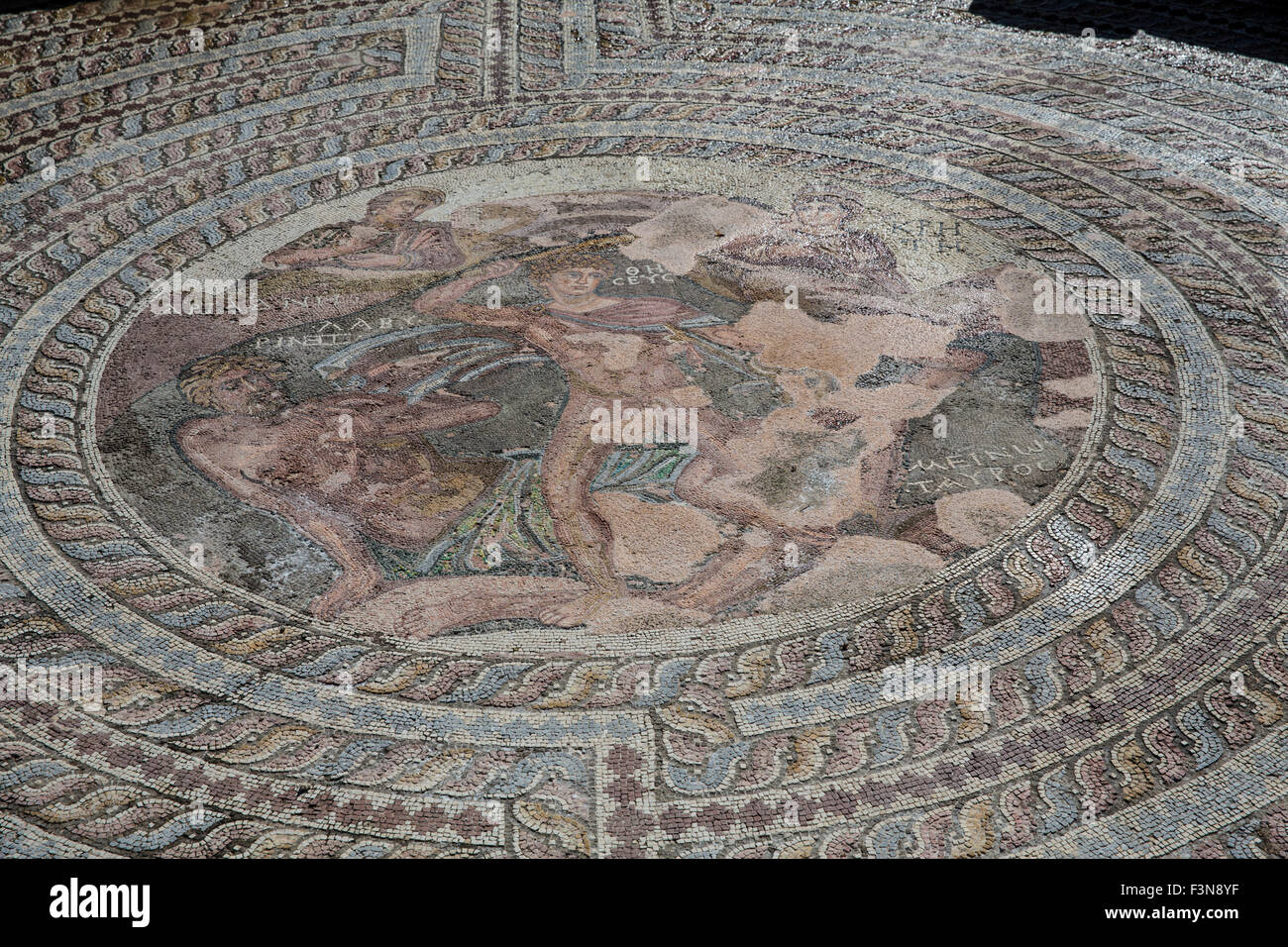 The mosaic of Theseus killing the Minotaur in the "House of Theseus" in ...