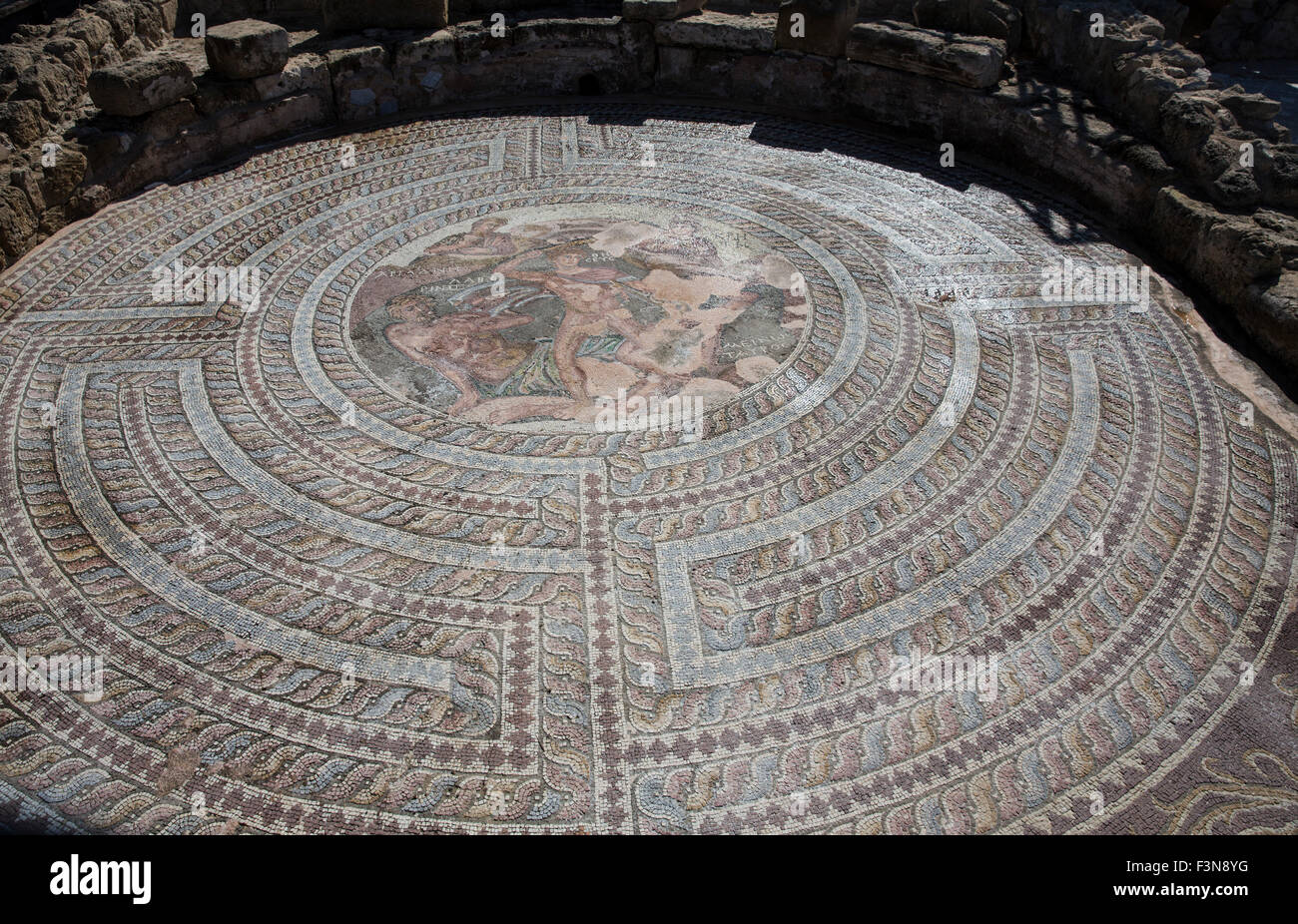 The mosaic of Theseus killing the Minotaur in the "House of Theseus" in ...