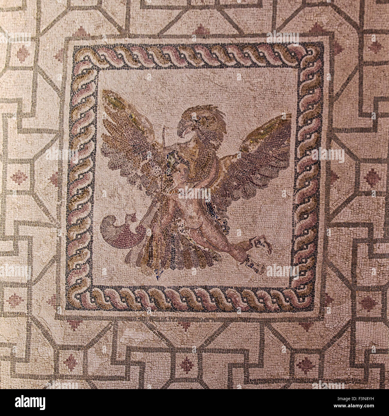 The mosaic of Zeus abducting Ganymede in the House of Dionysos in the ...