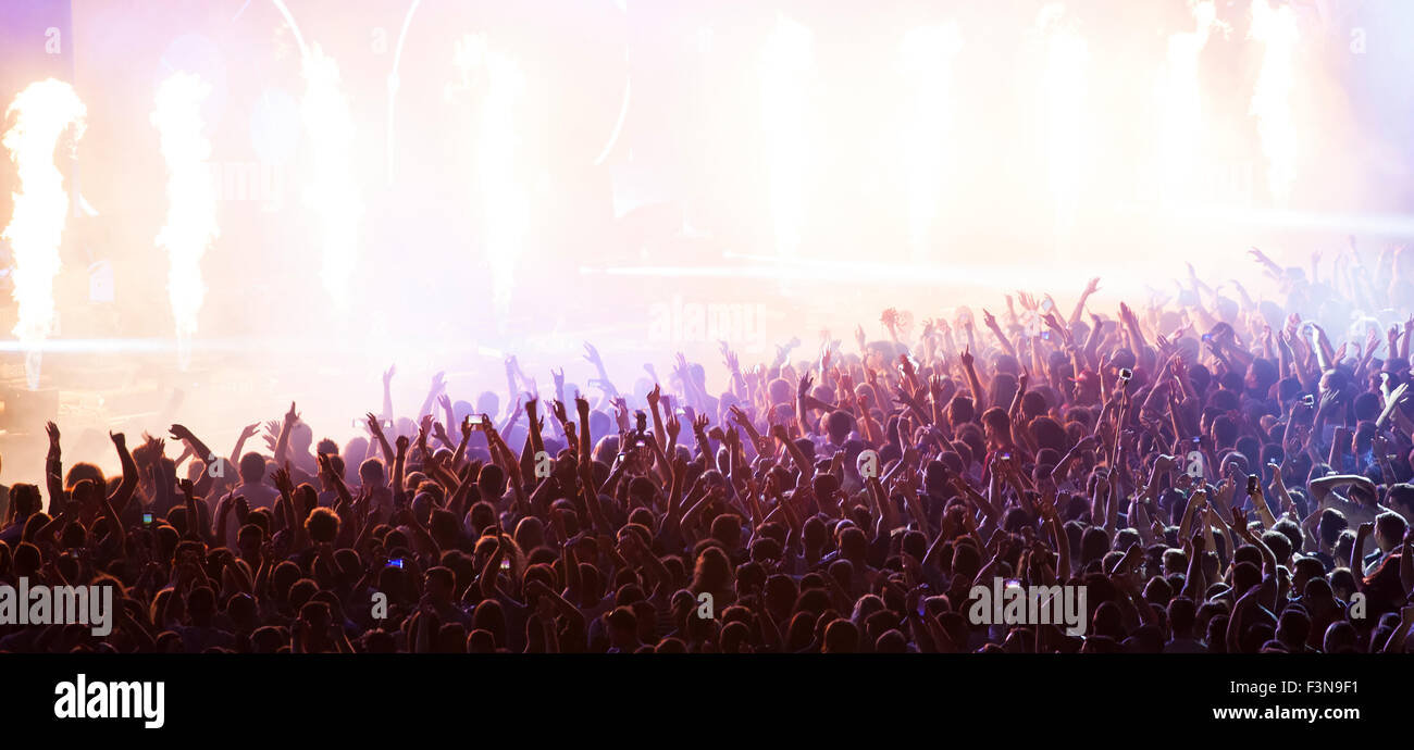 Cheering crowd at a concert Stock Photo - Alamy
