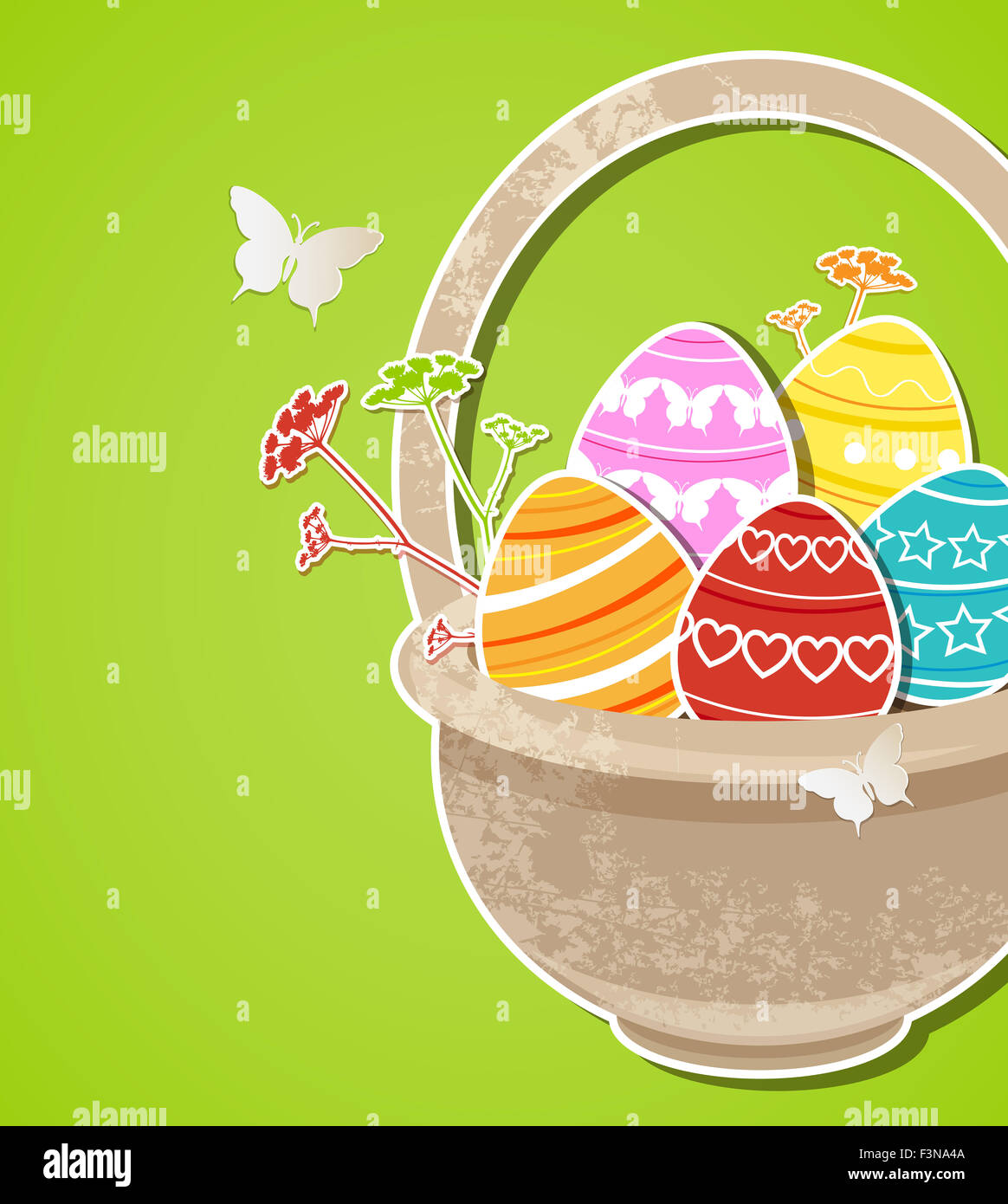 Green Easter background with eggs in basket Stock Photo - Alamy