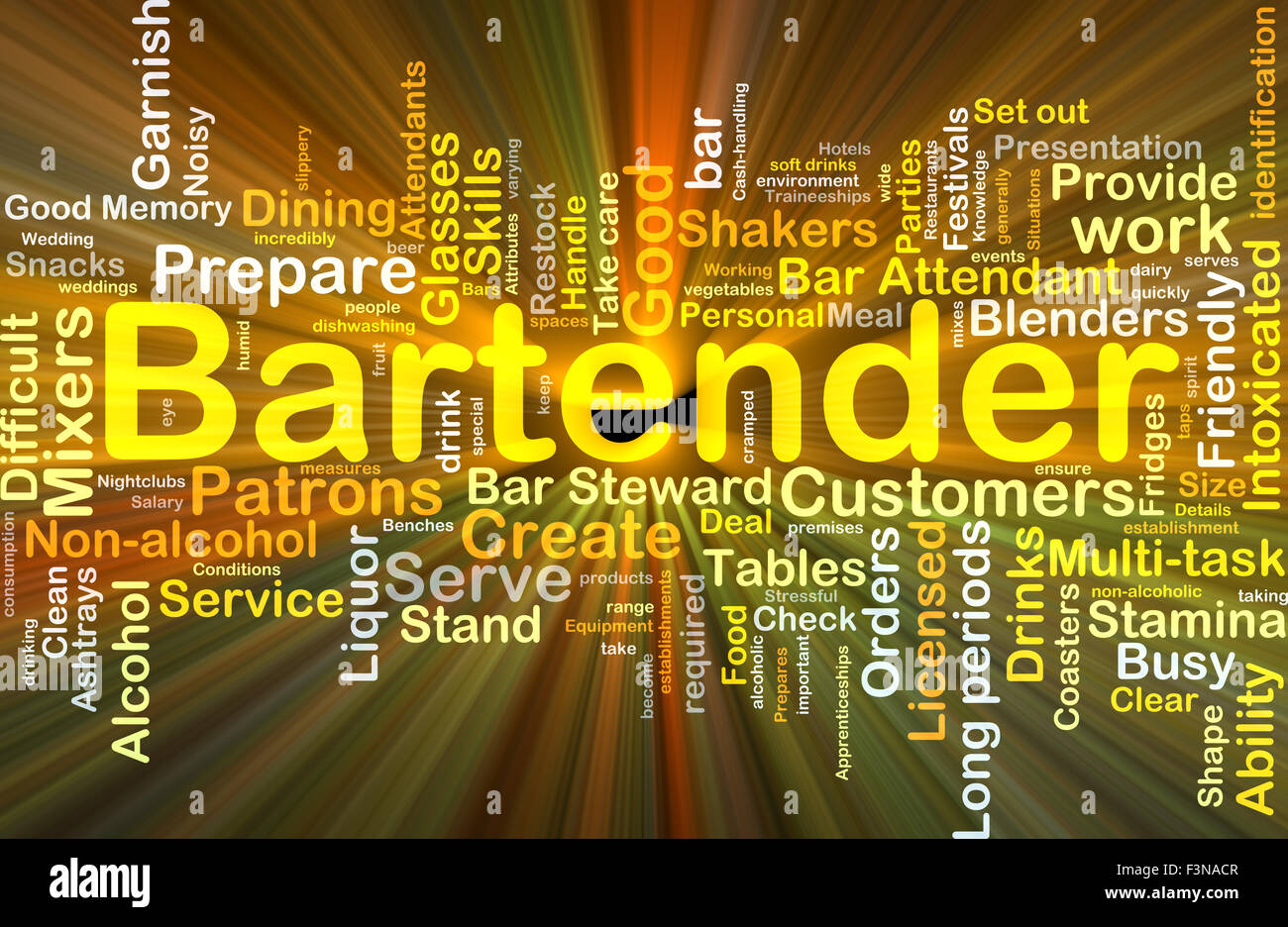 Background concept wordcloud illustration of bartender glowing light ...