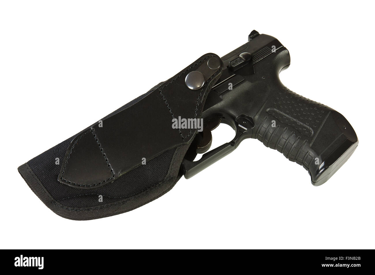 Gun holster made of leather and textile material on a white background ...