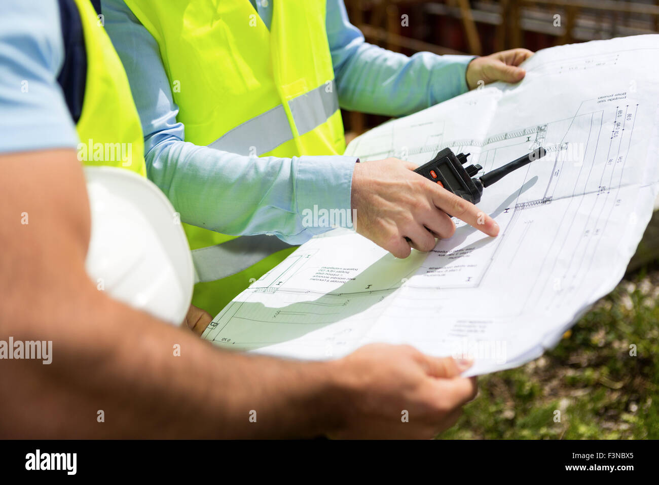Detailed view of blueprints on a construction site Stock Photo - Alamy