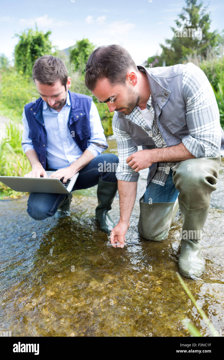 View of a Scientist and biologist working together on water analysis ...