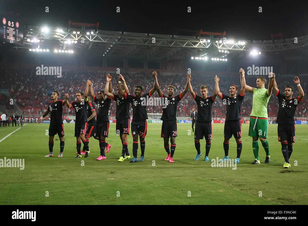 Athens, Greece- September 16, 2015: Players of Bayern Munchen celebrate ...