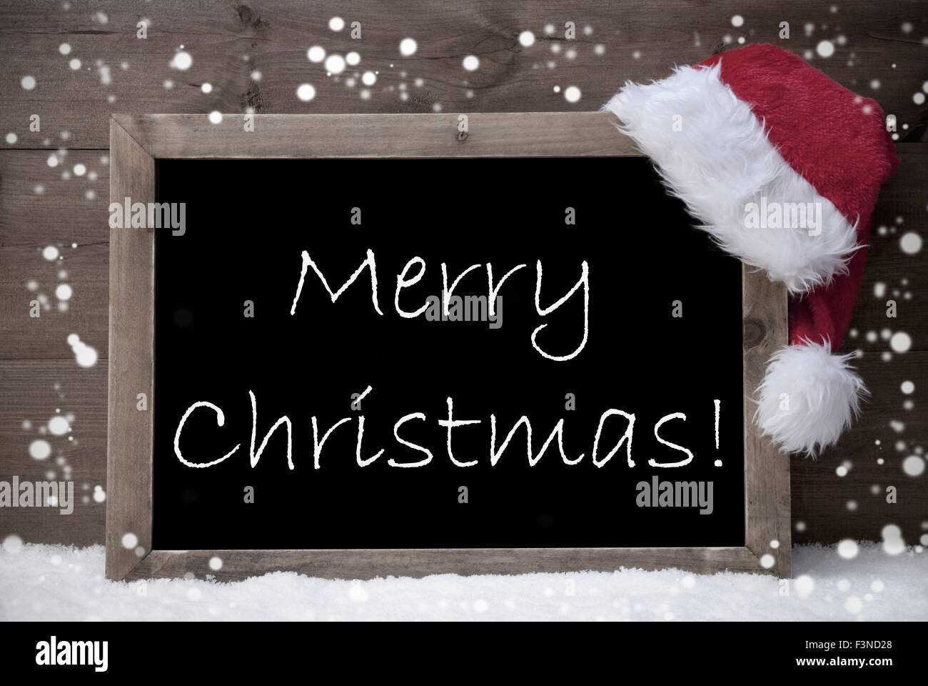 Gray Card, Blackboard, Merry Christmas, Snow Stock Photo - Alamy