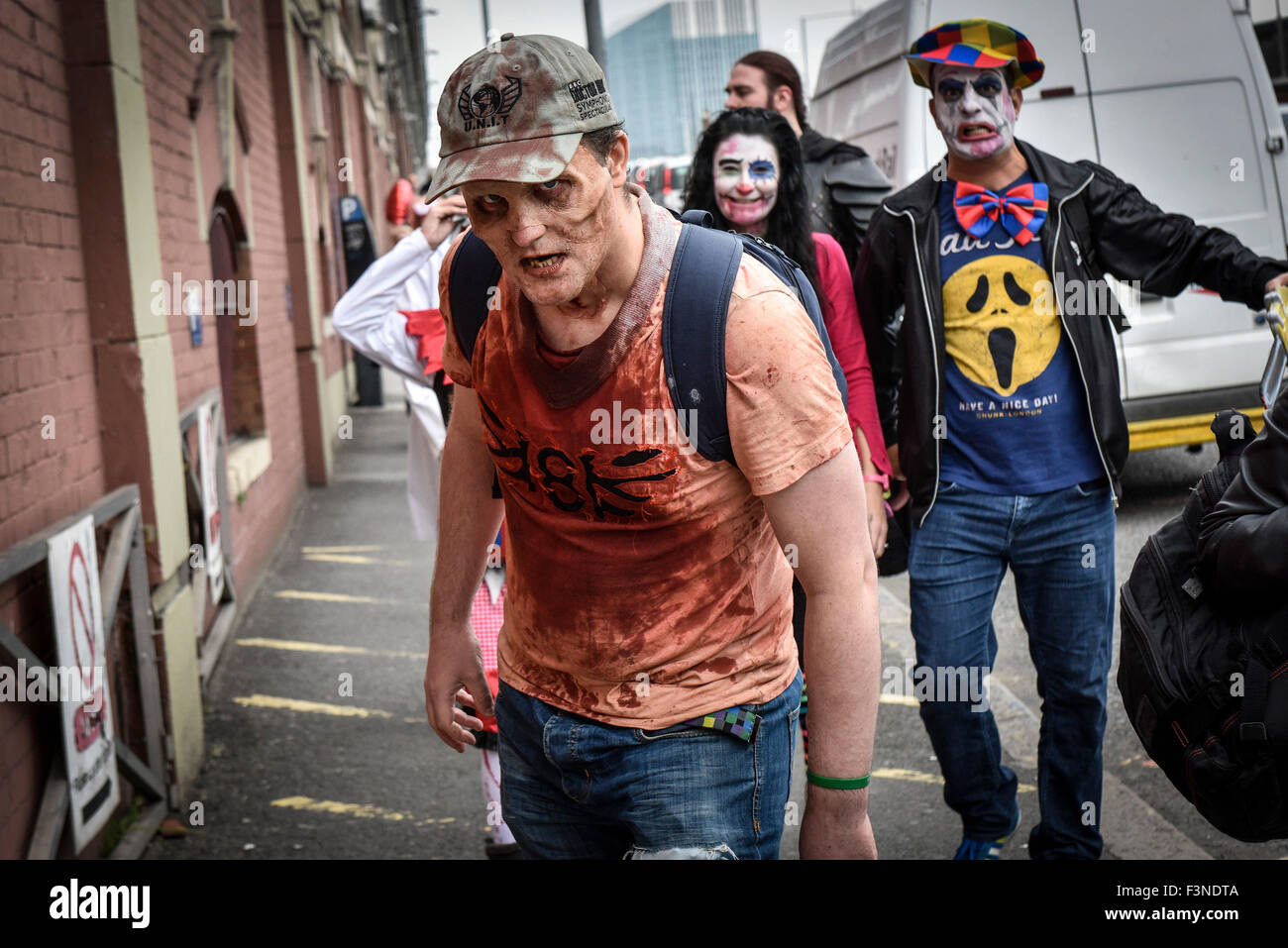 Waterloo, London. 10th October, 2015. Zombies wander the streets of ...