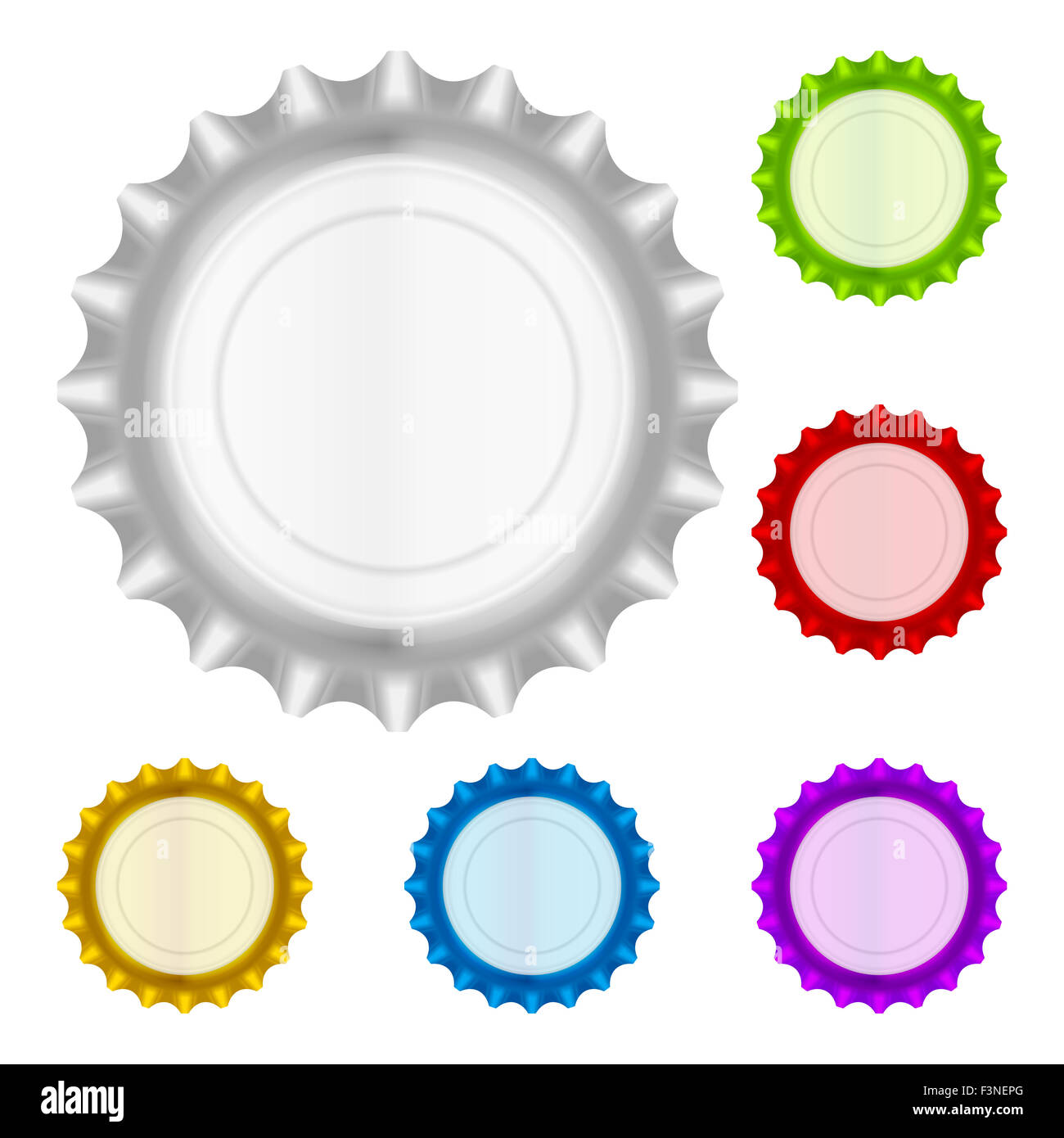 Bottle cap set on a white background Stock Photo - Alamy