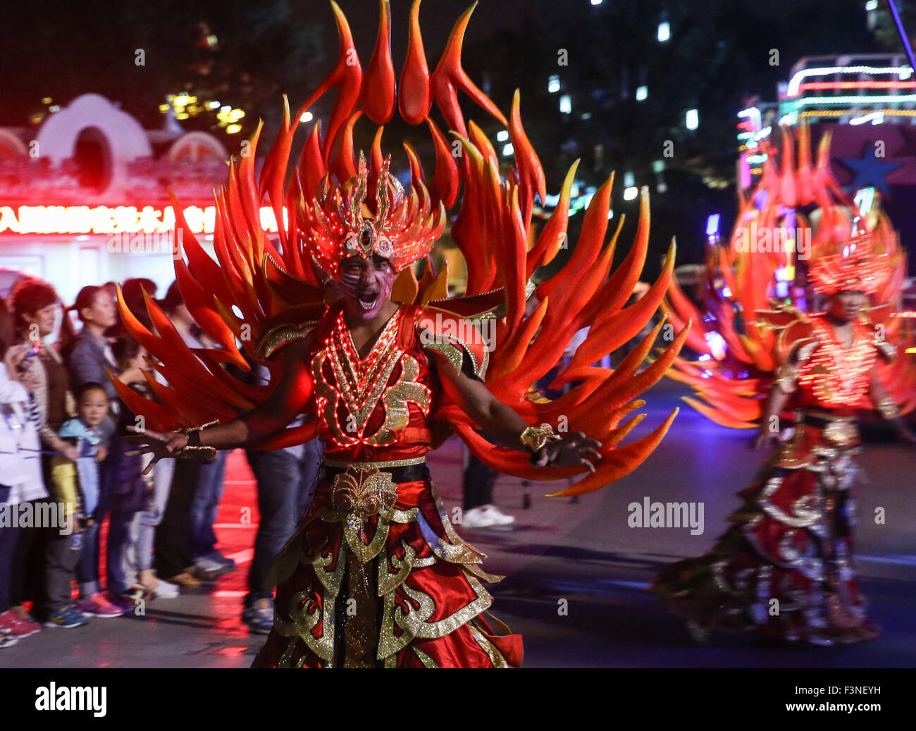 Shanghai. 10th Oct, 2015. People perform during a Halloween parade at ...