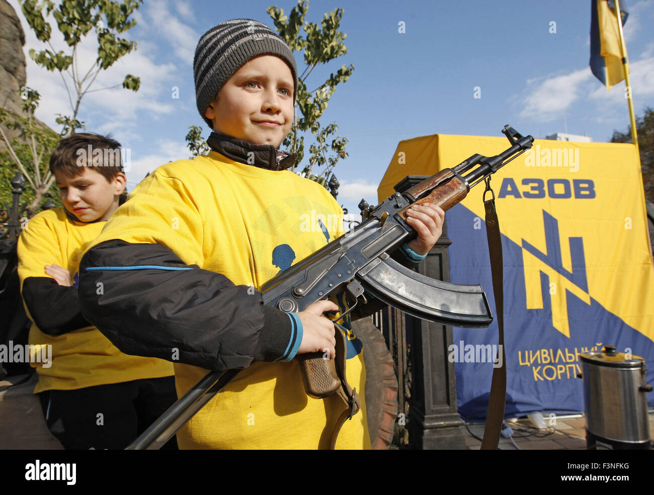 Kiev, Ukraine. 10th Oct, 2015. A boy from a military-patriotic camp ...