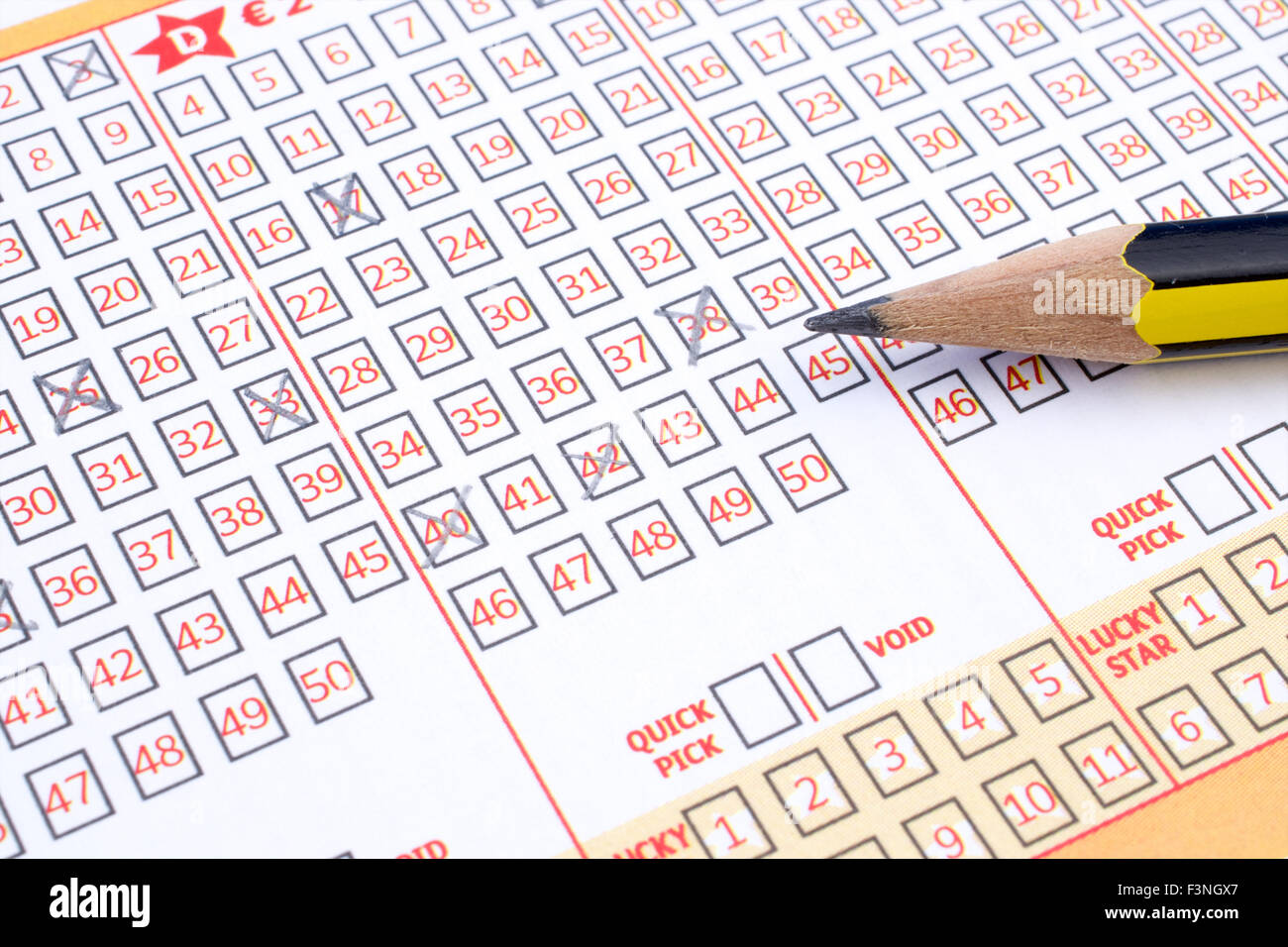 Lottery ticket with ticked numbers Stock Photo - Alamy