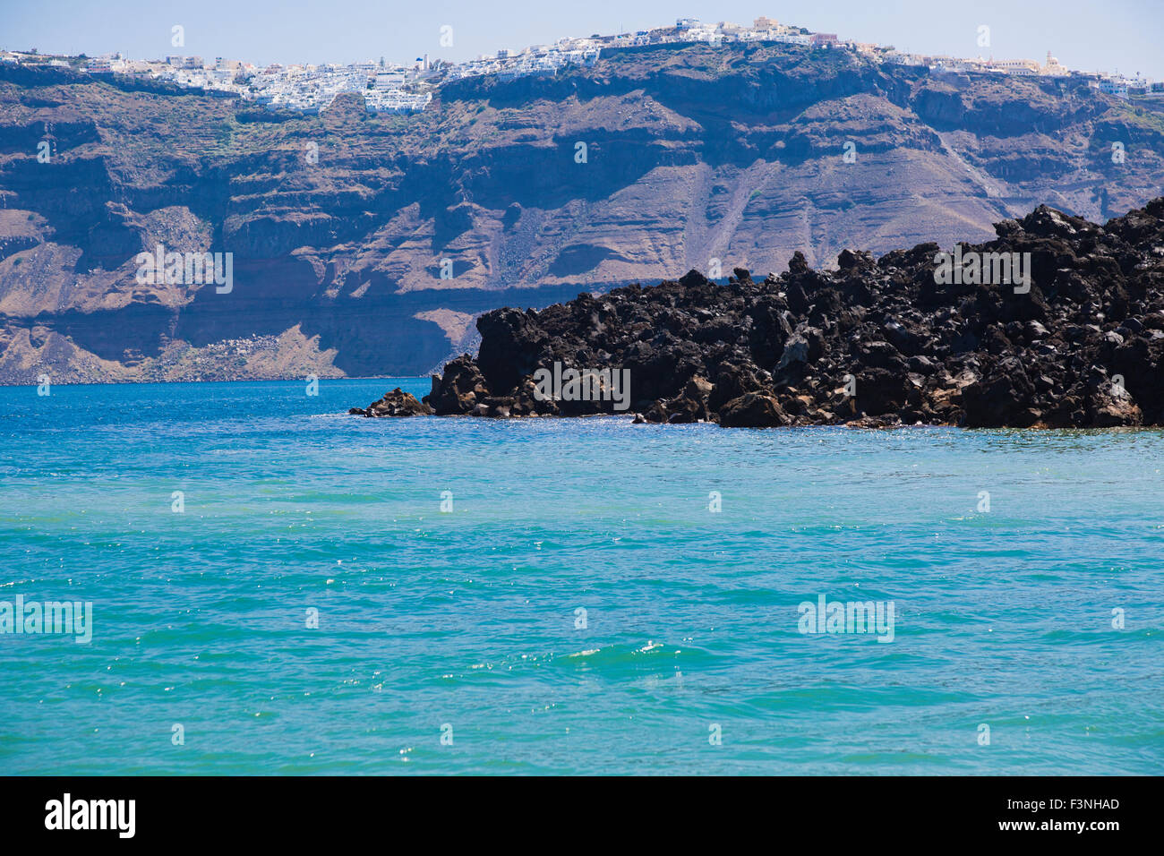 Thira from the Volcano in Santorini Greece Stock Photo - Alamy