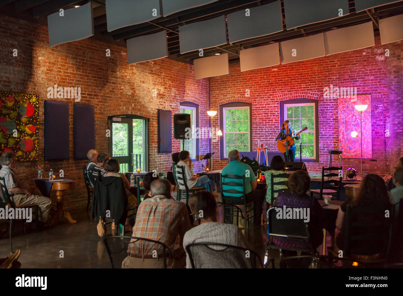Small nightclub with musician playing, Hawley, Pocono Region ...