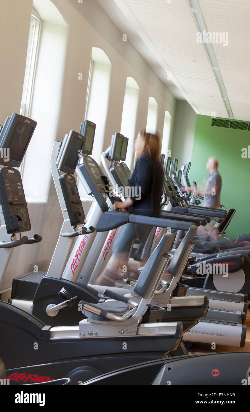 Overview of gym with various machines Stock Photo - Alamy