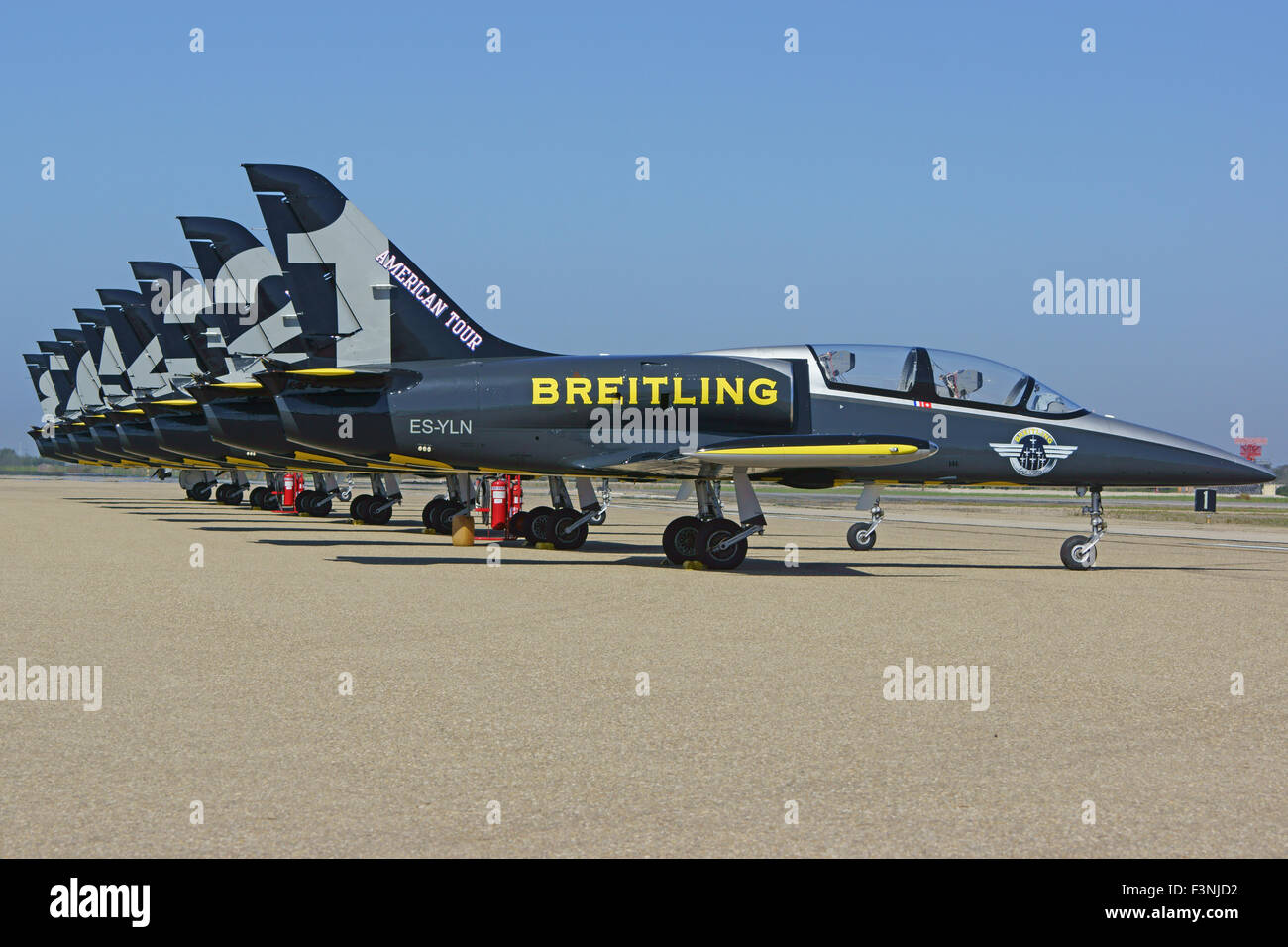Airplane Breitling Jet Team jet aircraft on runway at California Air ...