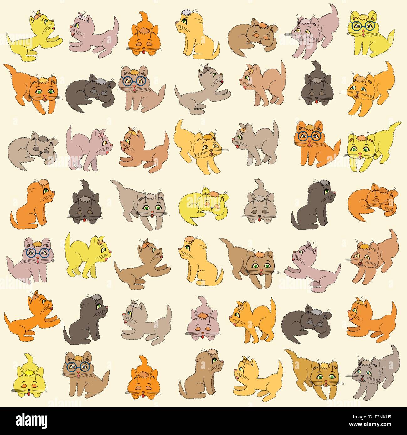 Set of various small colored cartoon kittens, editable vector ...