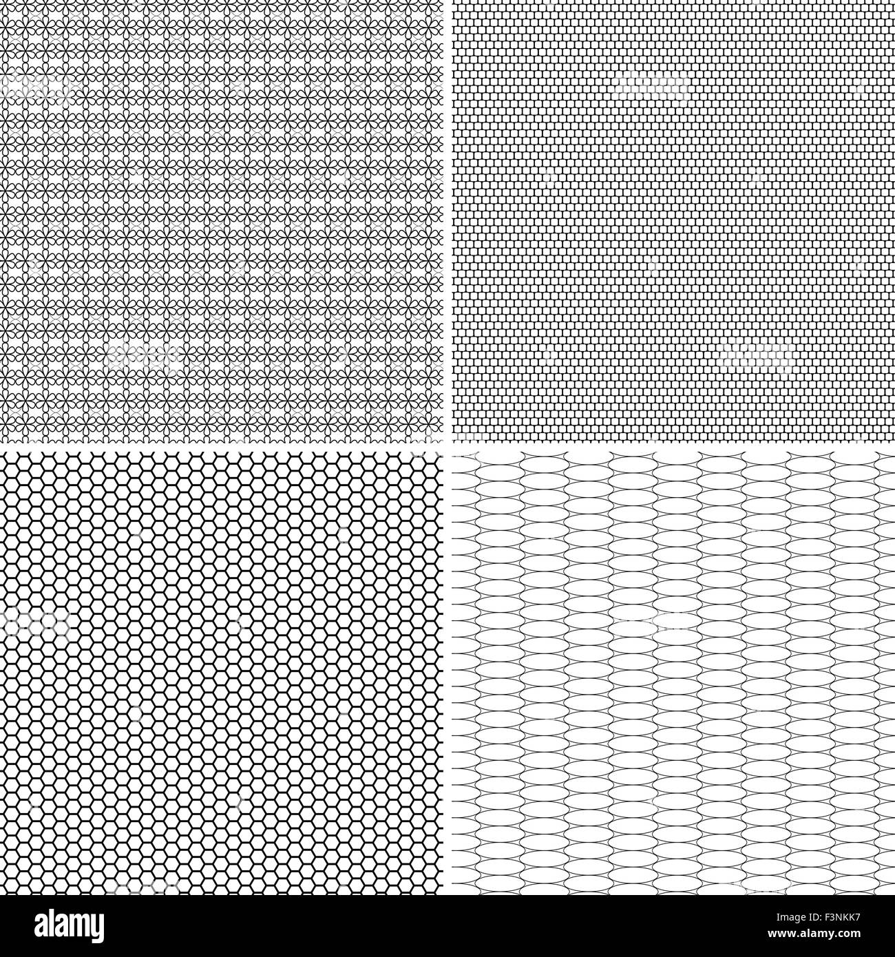 Four different seamless pattern in one file collected. Black and white ...
