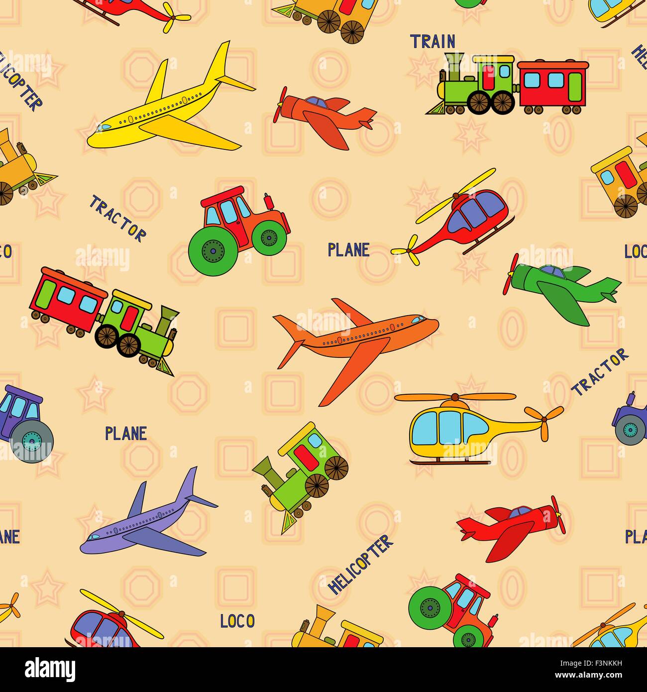 Seamless transport technique pattern with locomotive, airliner ...
