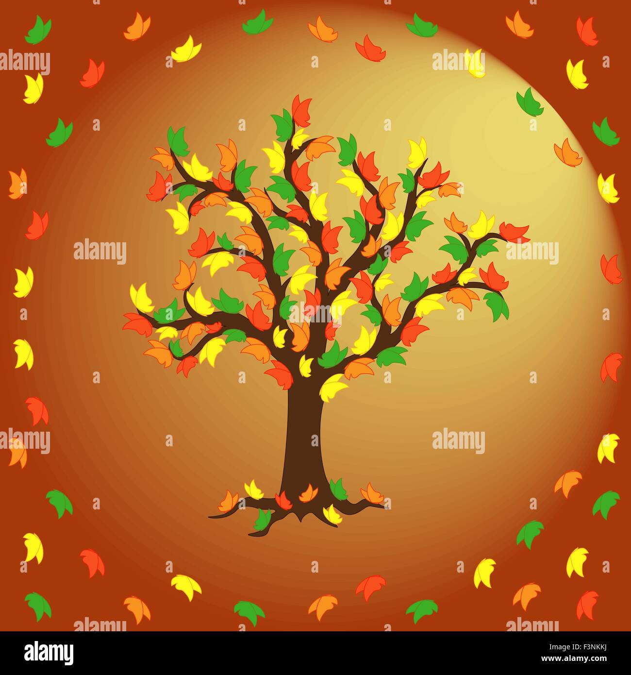 Stylized butterflies on the tree and flying around it as a leaves ...