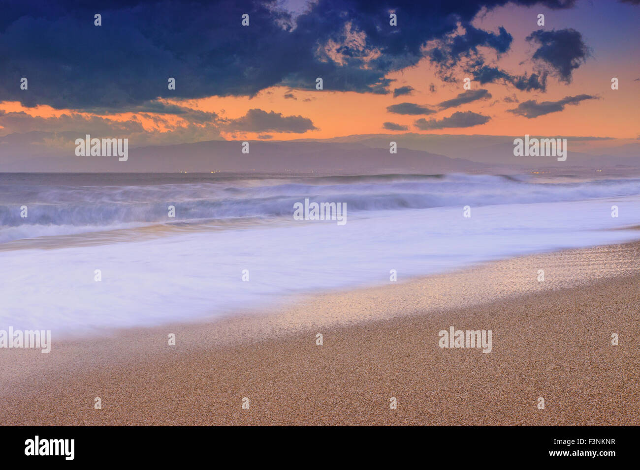 Sunset beach in natural park the Gabo de Gata, Almeria, Spain Stock ...