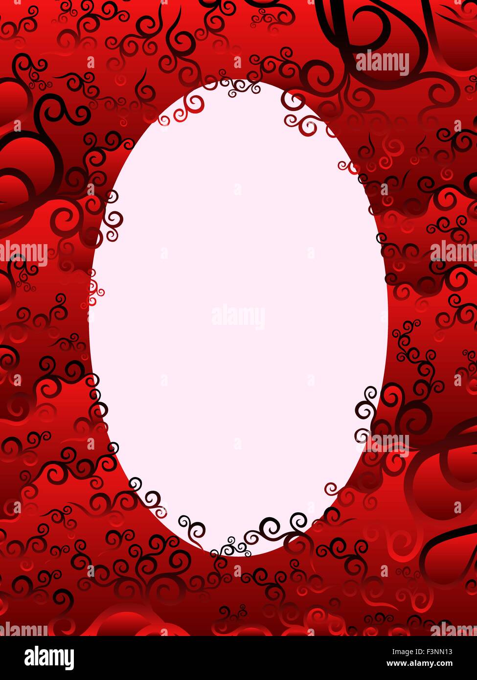 Oval vertical frame with floral elements in red hues, hand drawing ...