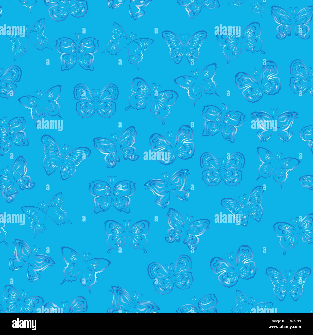 Editable vector seamless pattern with blue gradient butterflies over ...