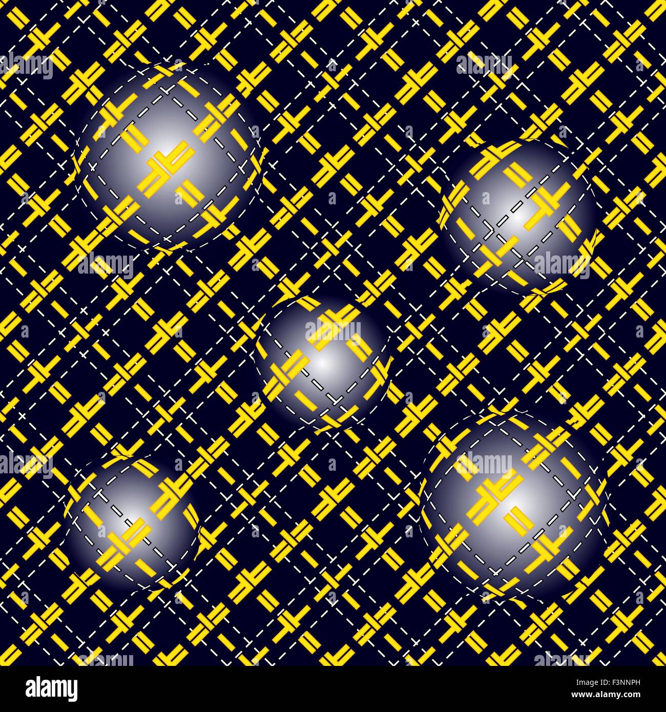 Seamless pattern with yellow grid of double dashed lines on abstract ...