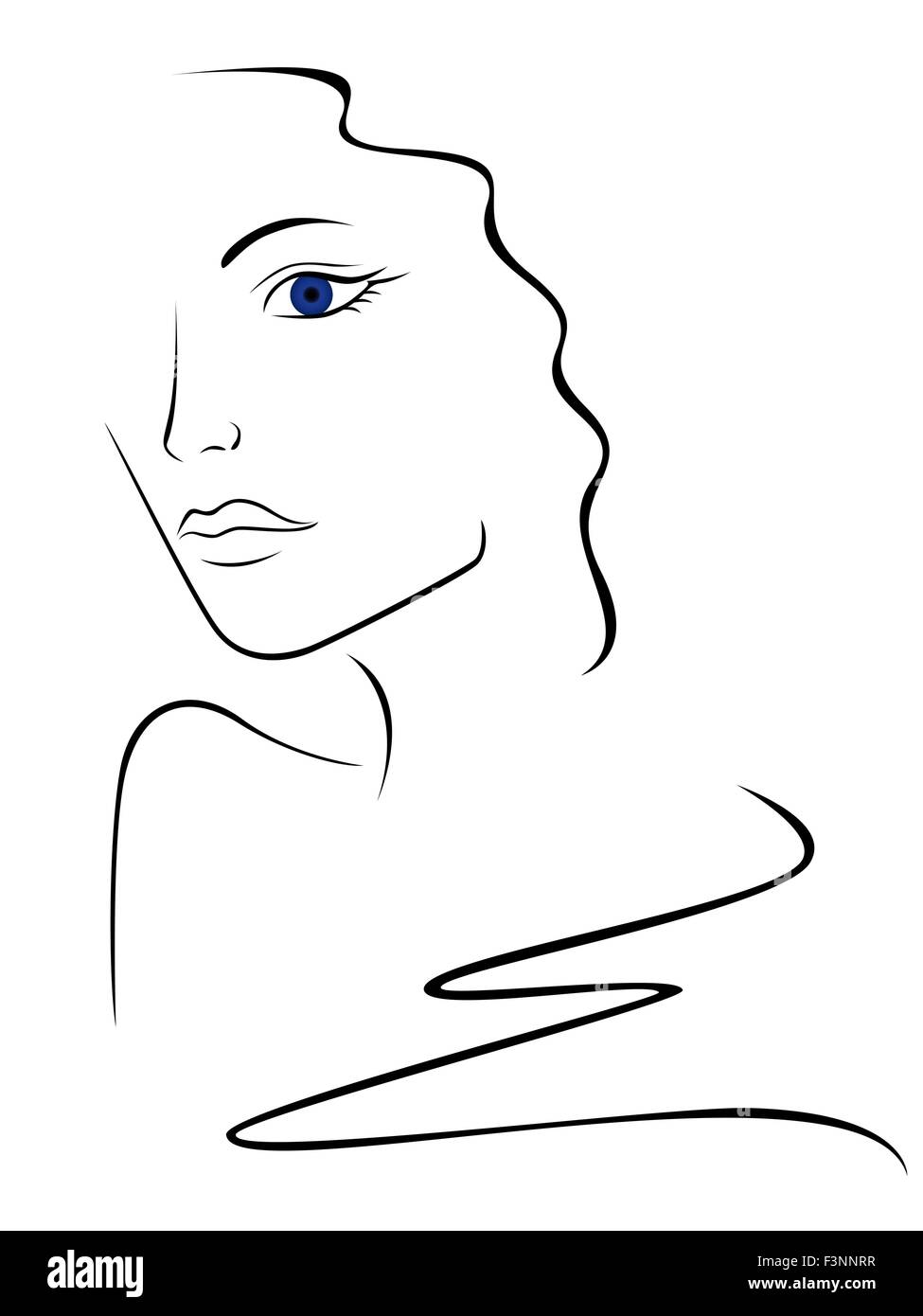 Sketch contour of woman head, hand drawing vector illustration Stock ...