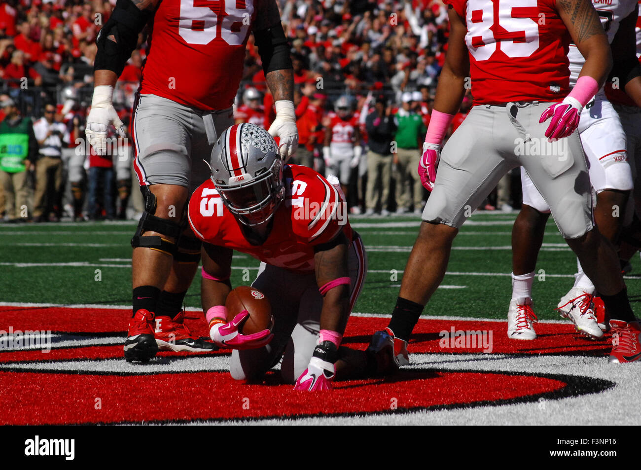October 10th, 2015: Ezekiel Elliot #15 scores a touchdown during the ...