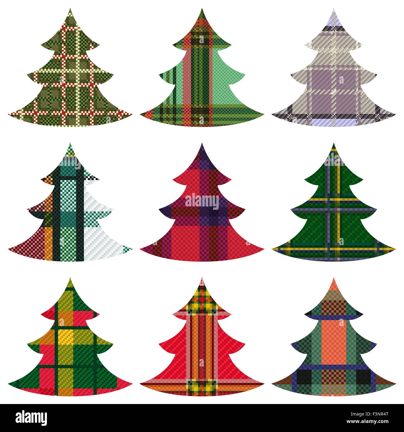 Set of nine Christmas Trees using the Celtic chequered ornament on a ...