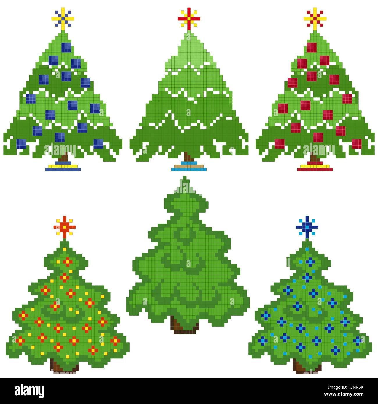 Set of six stylish Christmas Trees with chequered mosaic structure on a ...