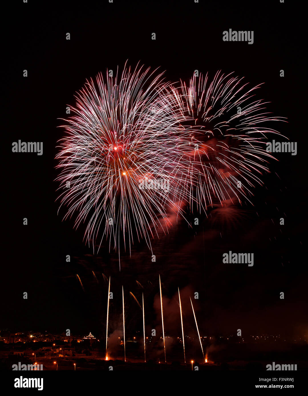 Artistic fireworks. Vilnius fireworks festival. Fireworks fan. Explode ...