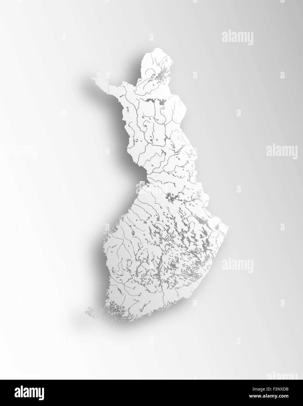 Map of Finland with paper cut effect. Rivers and lakes are shown Stock ...