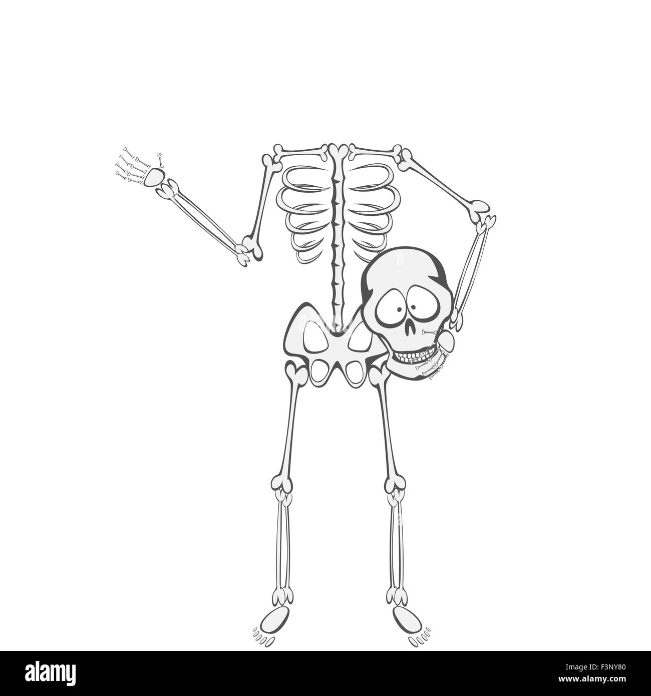 Skeleton Buddy - A funny beheaded skeleton mascot standing and holding ...
