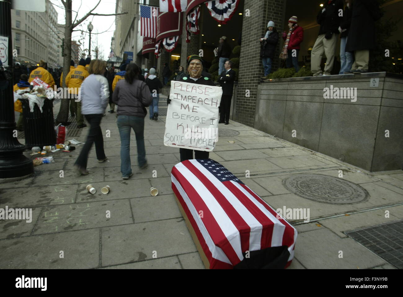 Anti-war protesters protest in Washington, D.C. during George W. Bush's ...