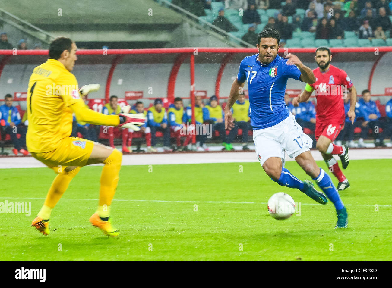 Baku, Azerbaijan. 10th Oct, 2015. Italy's Eder, right, scores a goal ...