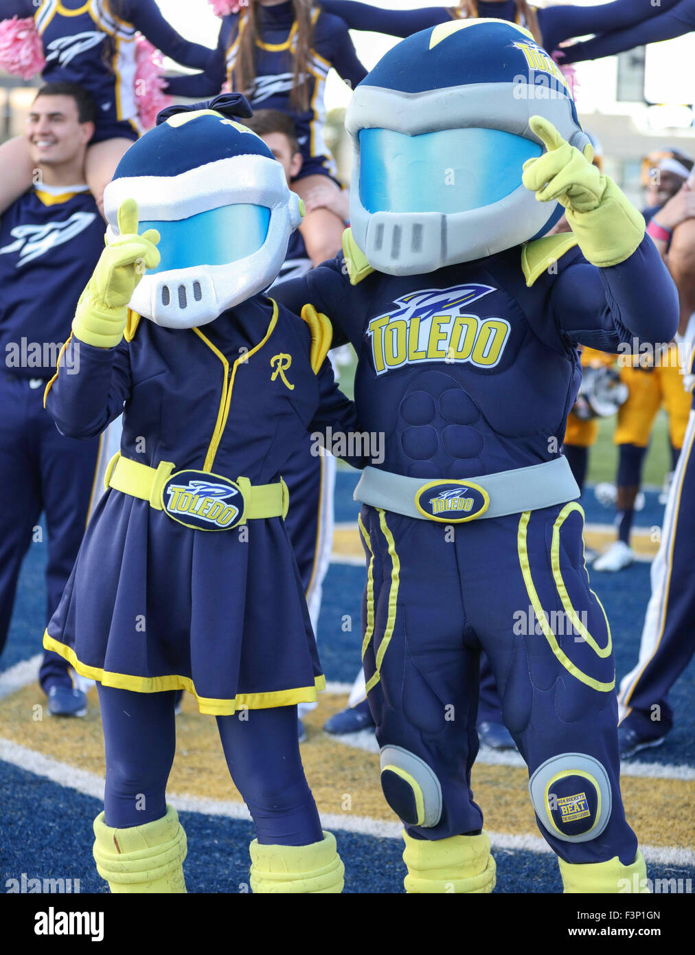 Toledo, OH, USA. 10th Oct, 2015. The Toledo mascots celebrate the ...