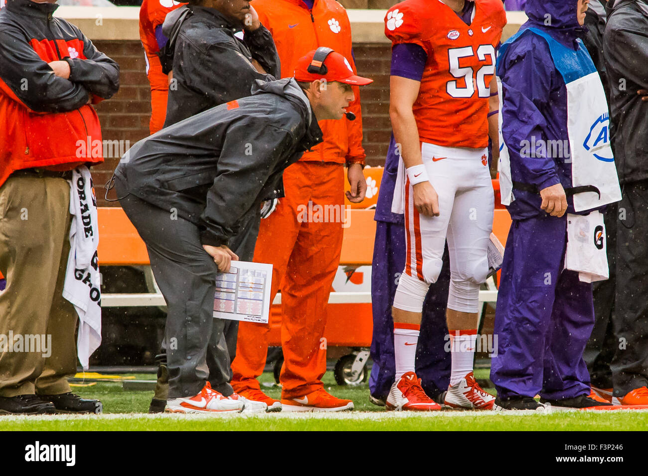 Clemson Tigers head coach Dabo Swinney watches on from the sideline in ...