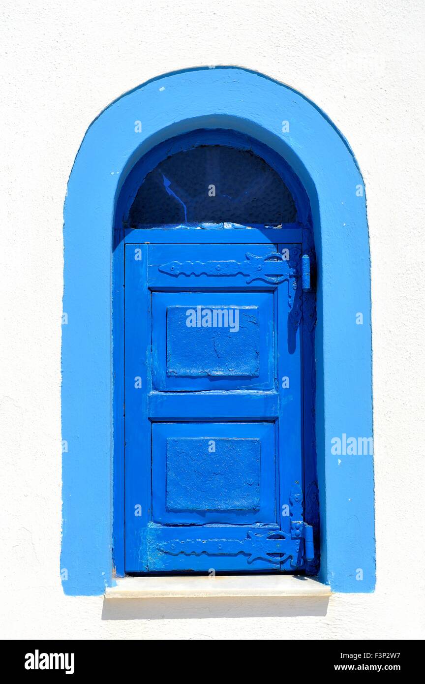 A blue painted church window Santorini Greece Stock Photo - Alamy