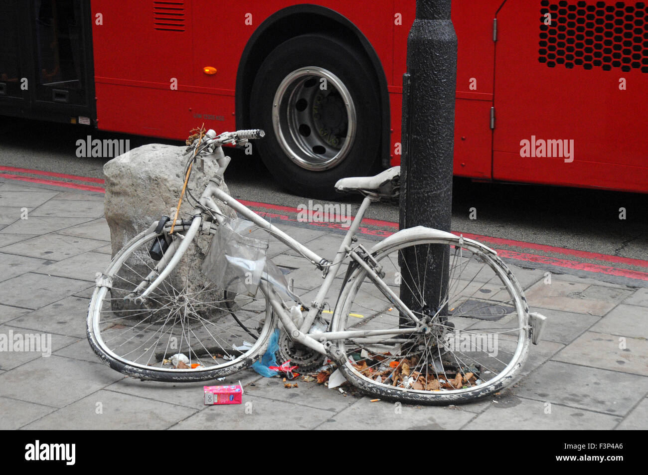 London, UK, 11 September 2014, A ghost bike, a scrap bike painted white ...