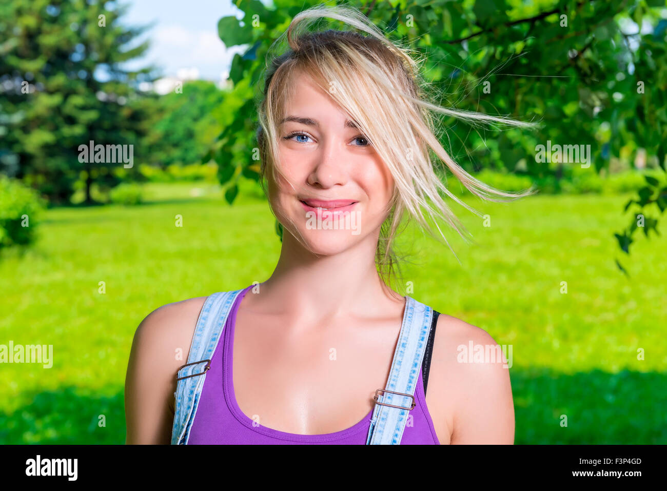 portrait of a beautiful young brunette close-up outdoors Stock Photo ...