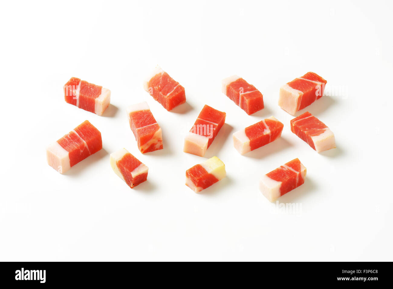 slices of smoked bacon on white background Stock Photo - Alamy