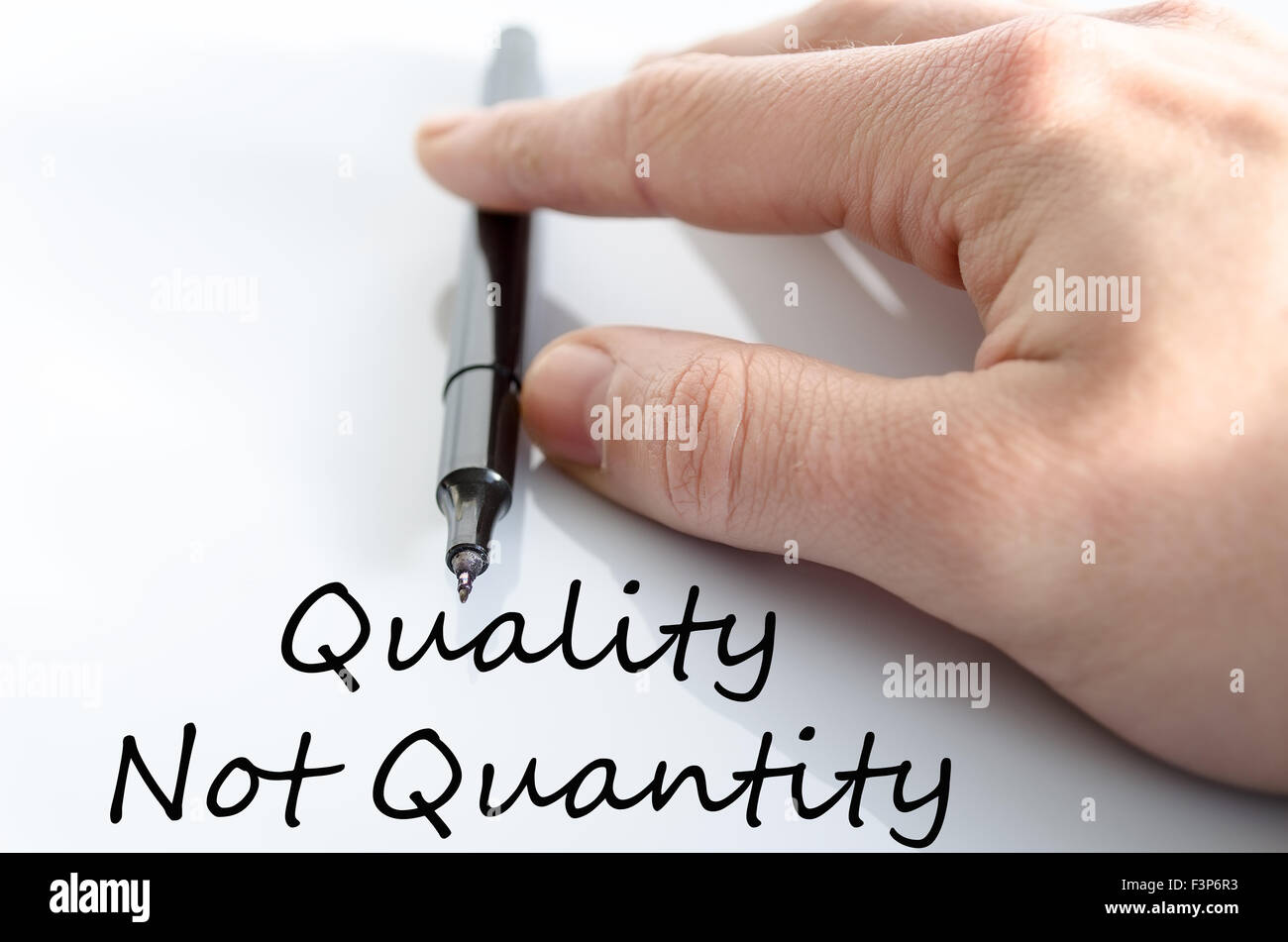 Quality not quantity text concept isolated over white background Stock ...