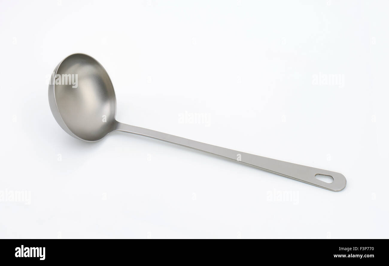 silver soup ladle on white background Stock Photo - Alamy