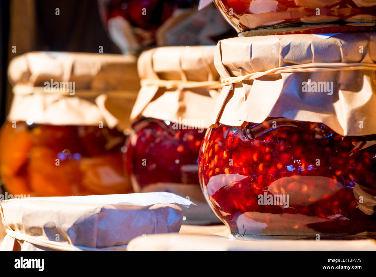 jars of jam are on the shelf in the closet closeup Stock Photo - Alamy