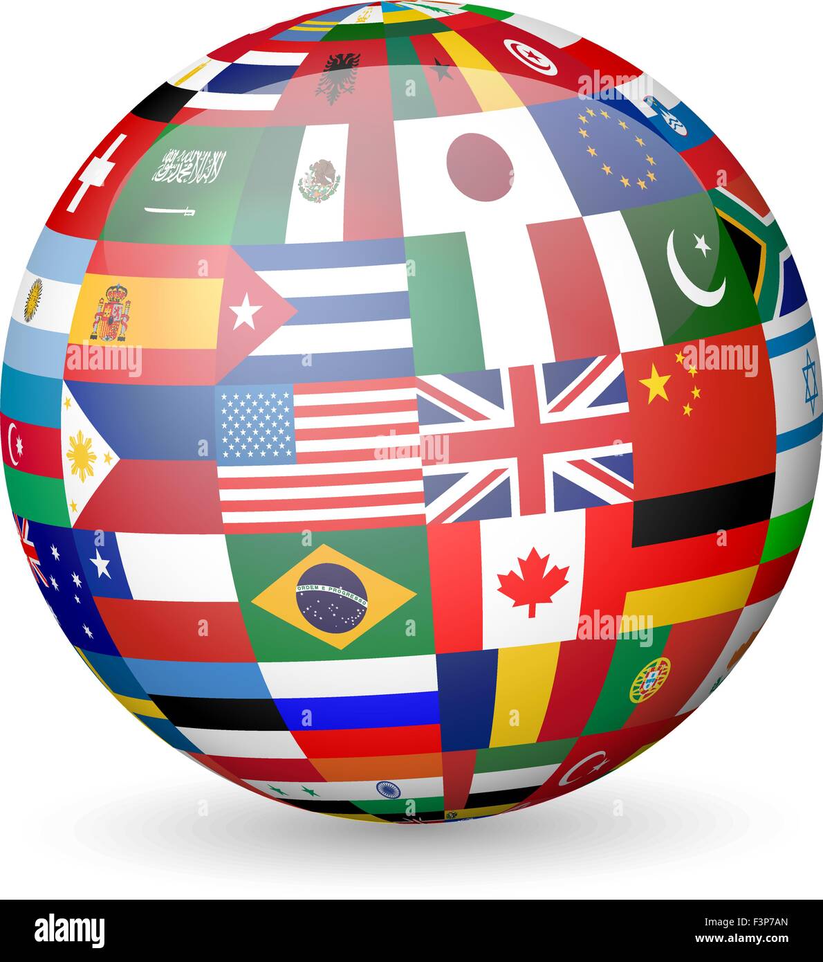 National flags sphere on white background. Vector illustration Stock ...
