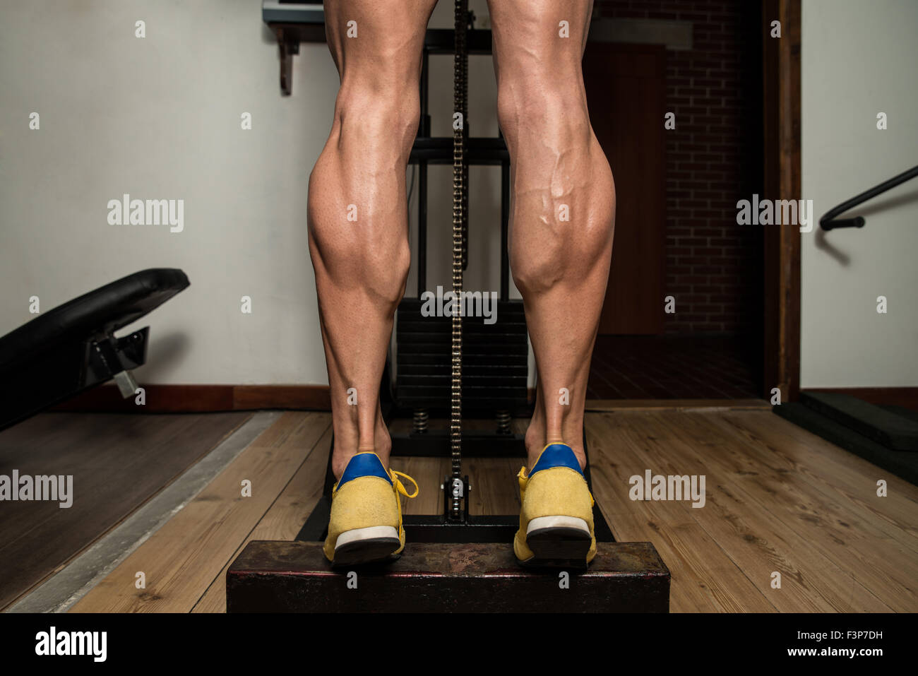 Bodybuilder Doing Heavy Weight Exercise For Legs Calves Stock Photo - Alamy