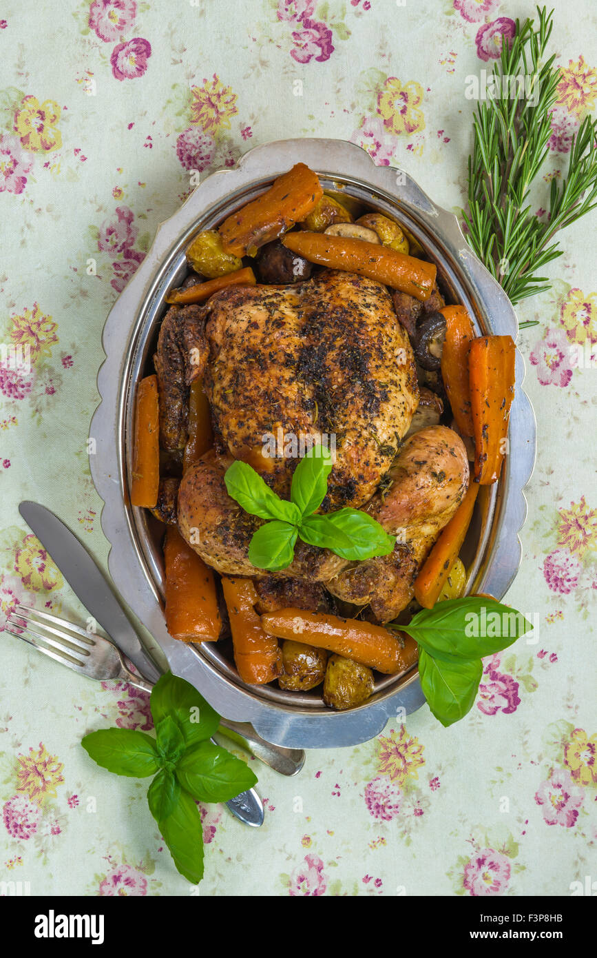 Roast chicken - top view Stock Photo - Alamy